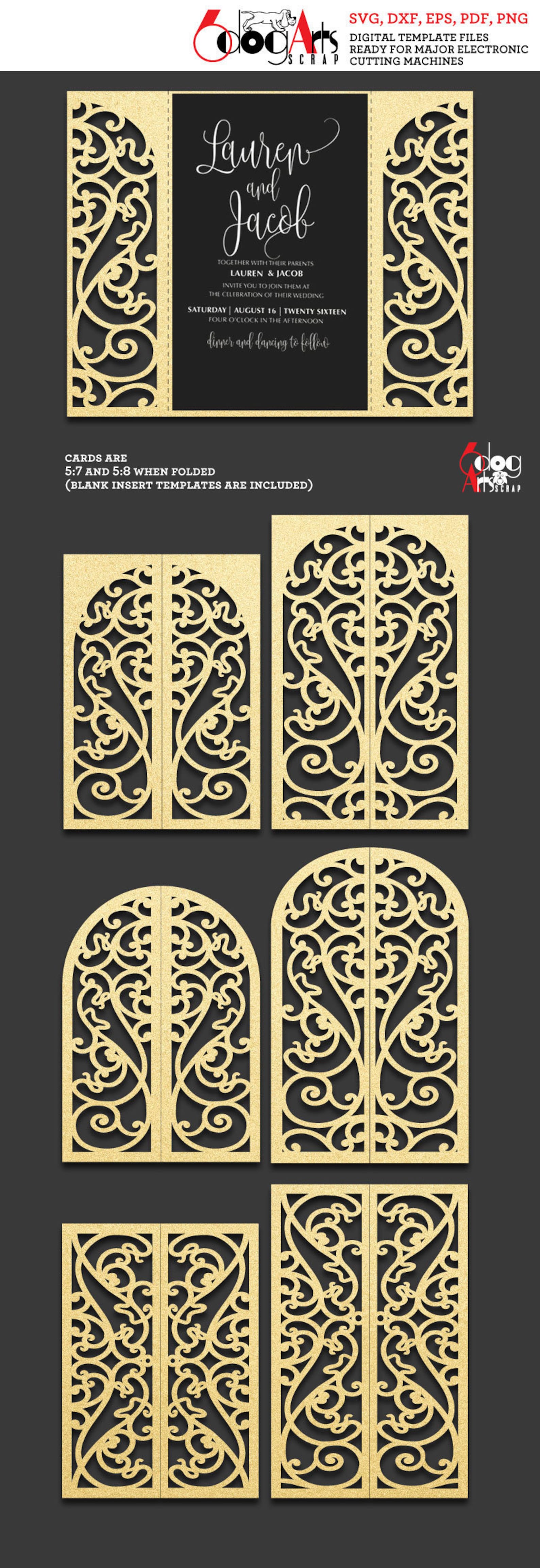 6 Gate-fold Card Envelope Templates Digital SVG DXF Files Wedding ...