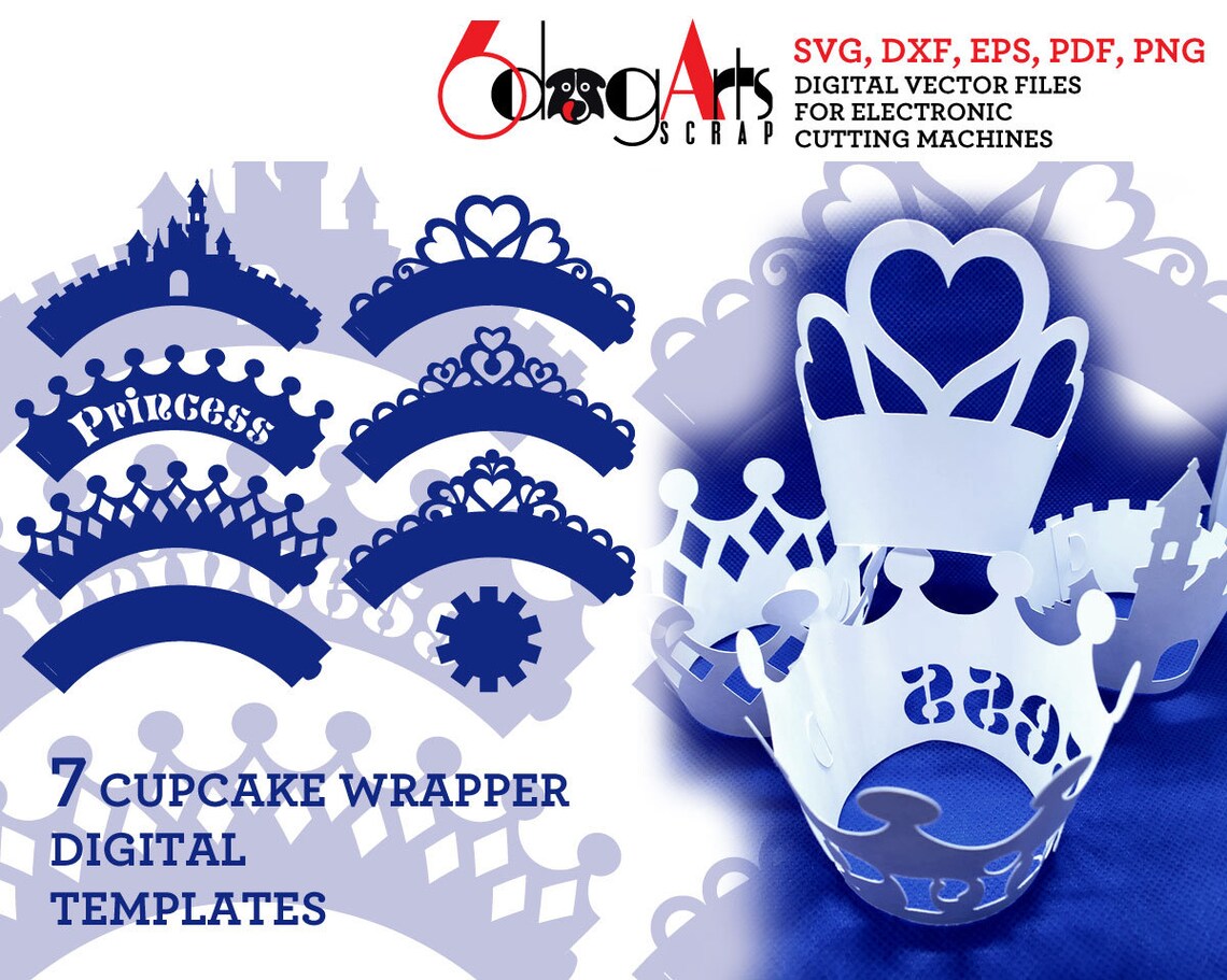 7 Princess Cupcake Wrapper Templates SVG DXF Vector Digital Files Laser ...