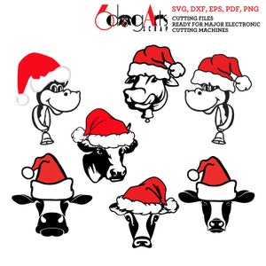7 Christmas Cow Head Santa Hat Digital Files SVG DXF Vector Printable ...