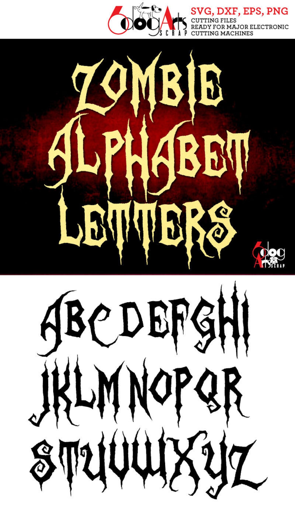 Zombie Alphabet Letters Digital Images Svg Dxf Eps Png Silhouette SCAL ...