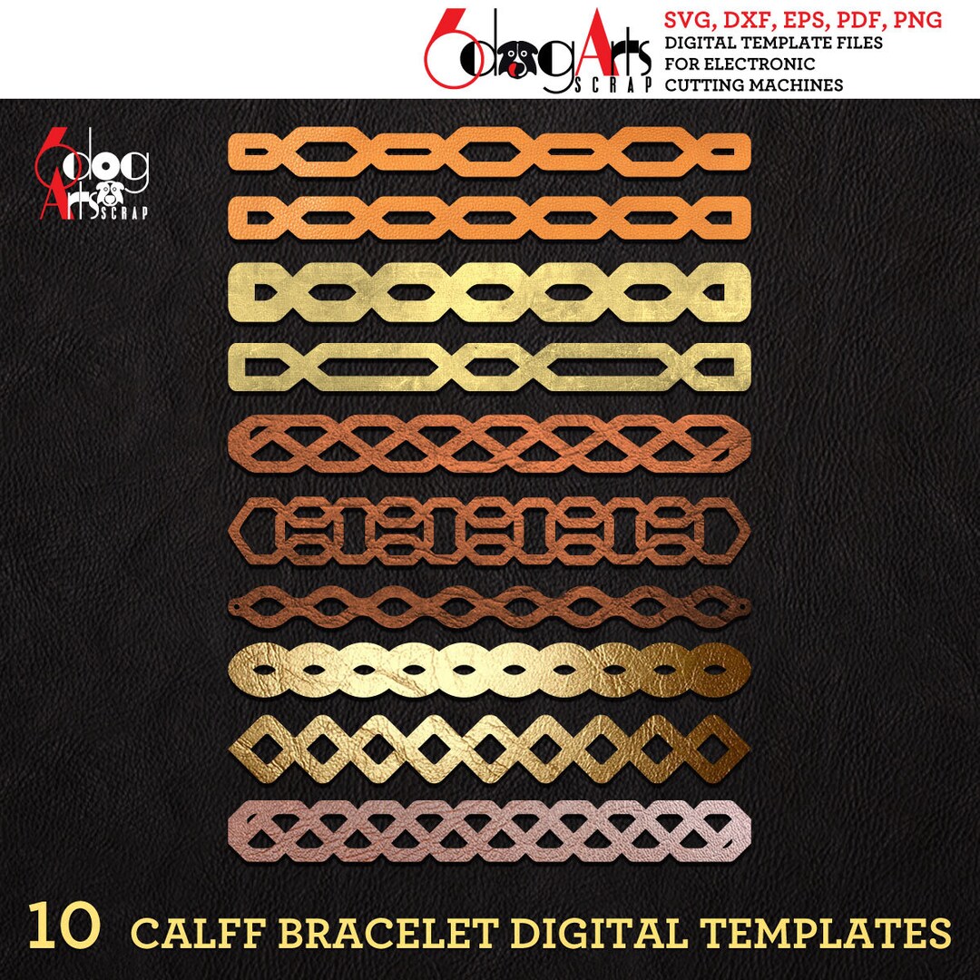 10 Cuff Bracelet Leather Jewelry Templates Vector Digital SVG DXF Files ...