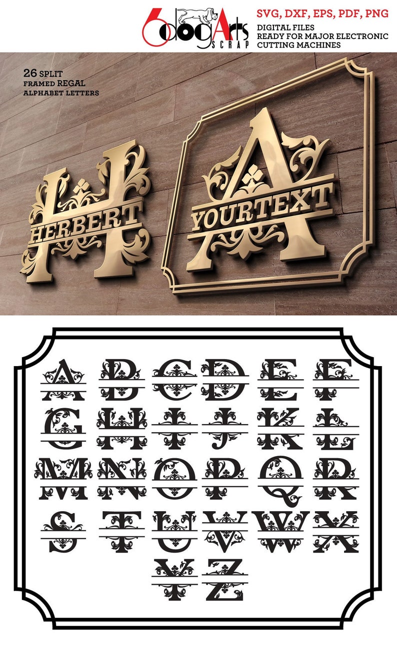 Split Regal Monogram Alphabet Letters SVG DXF Vector Cut Files - Etsy