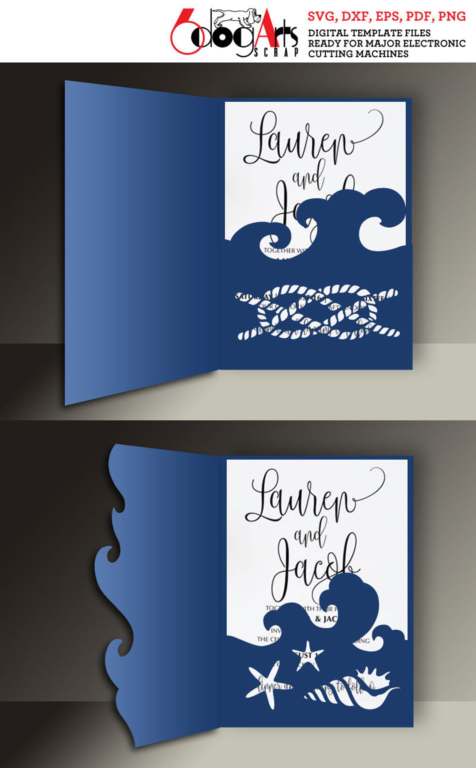 Nautical Wedding Invitation Sleeve Pocket Card Envelope Templates ...