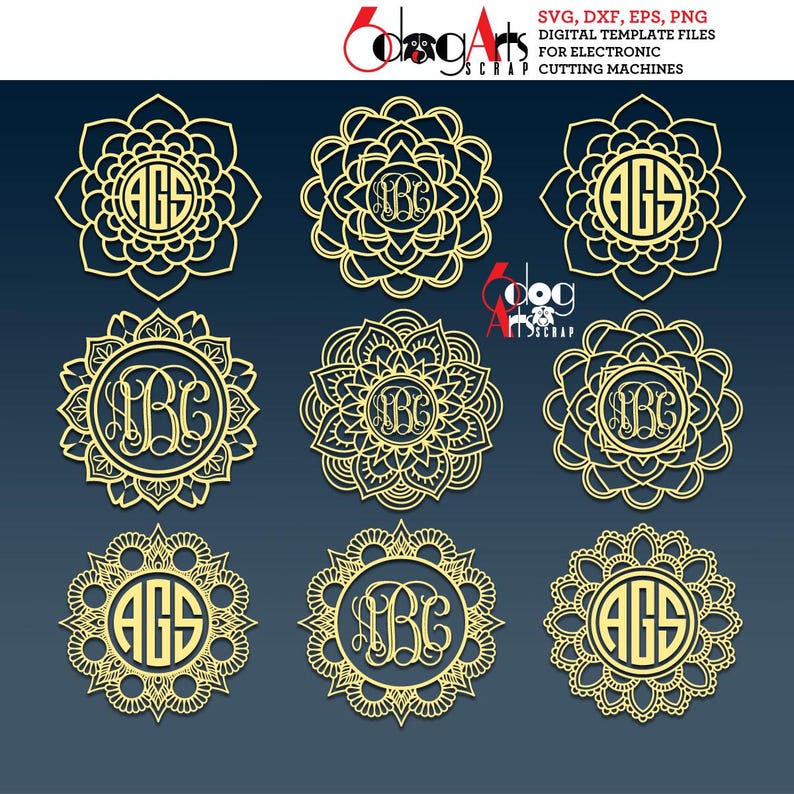 Mandala Monogram Frames Vector Digital Files Svg Dxf Eps Png Silhouette ...