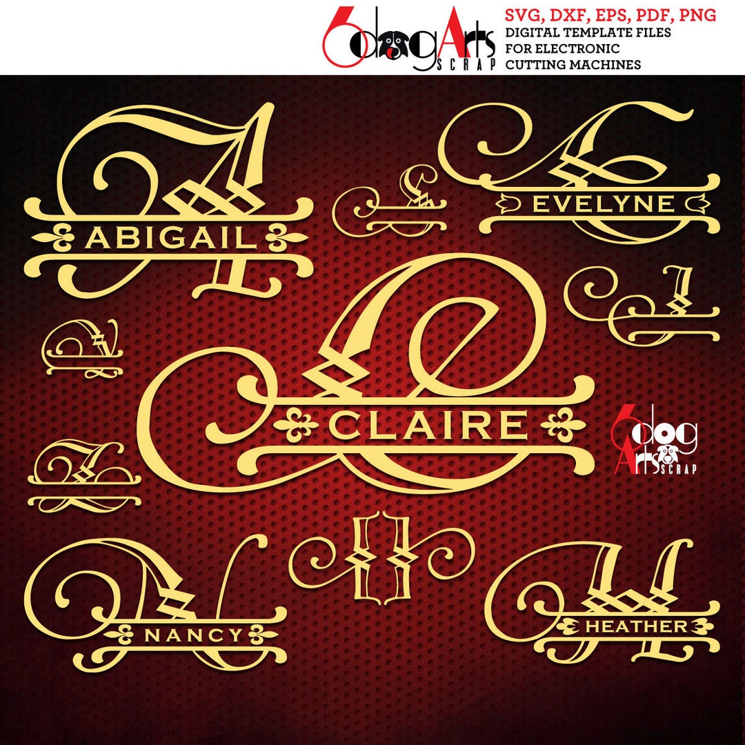 Split Regal Alphabet SVG DXF Vector Files Monogram Font Cuttable ...