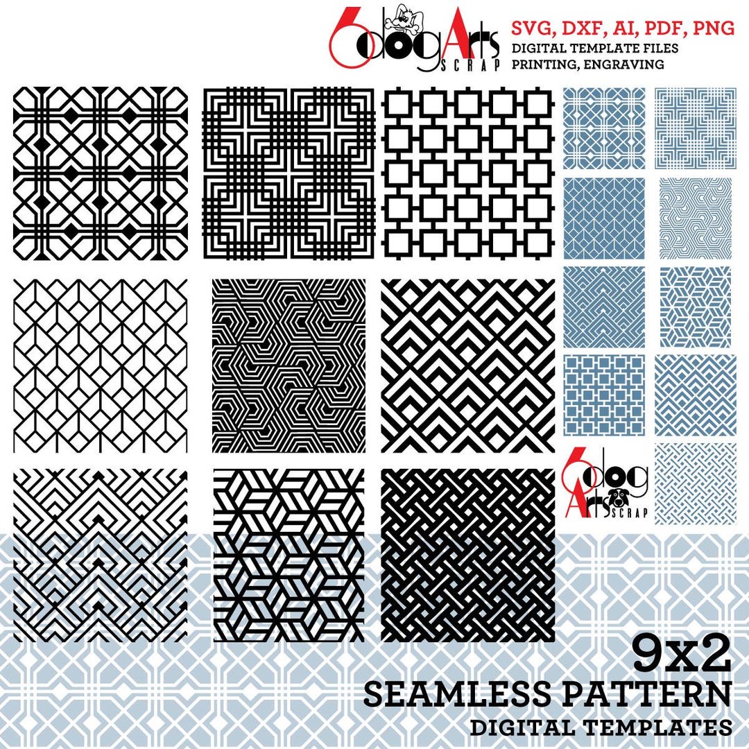 9x2 Seamless Pattern Bundle Digital Templates SVG DXF Vector Files ...
