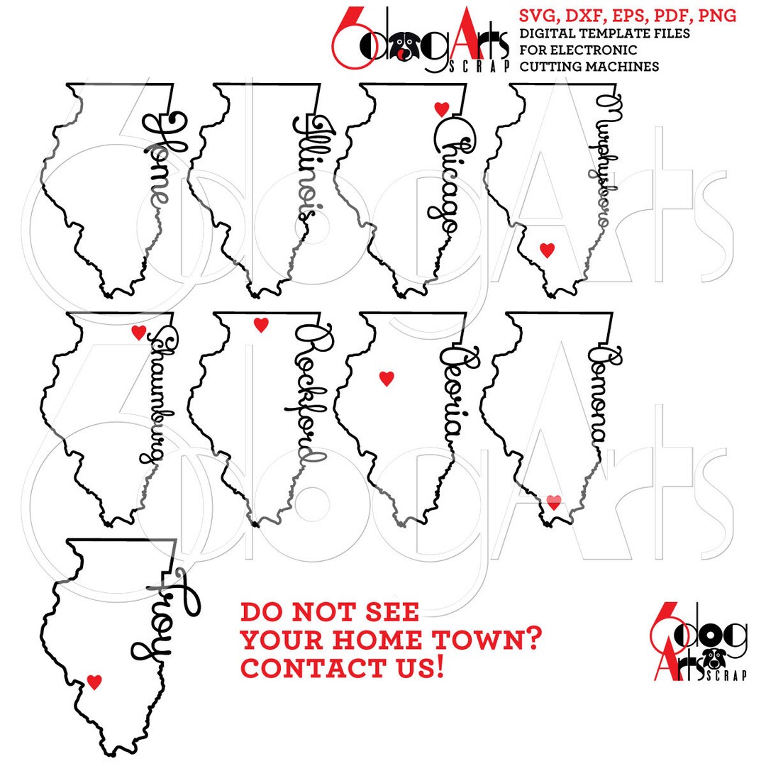 Illinois Outline Typography SVG DXF Files Silhouette Cricut Printable ...