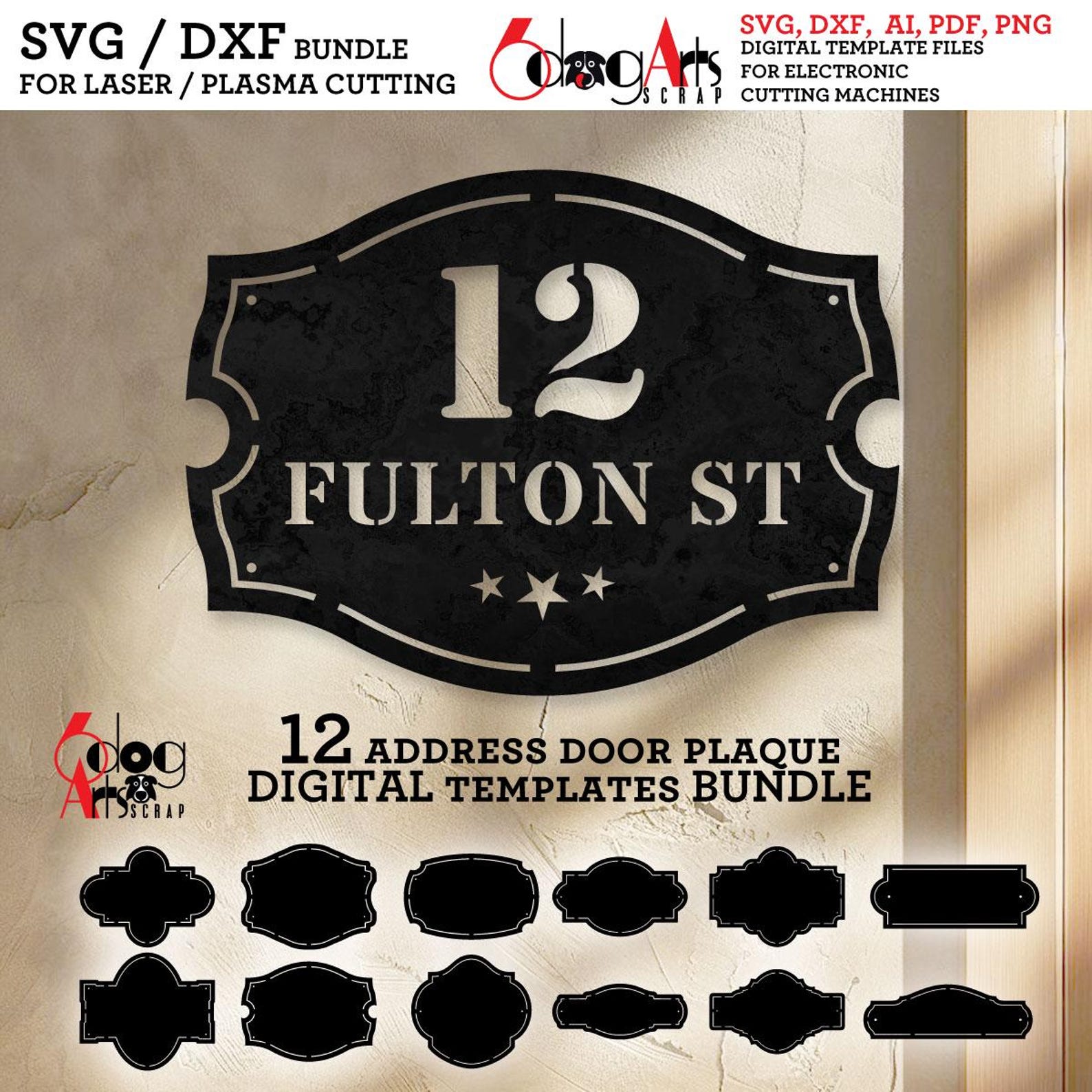 Address Door Sign SVG / DXF Bundle: 12 Digital Templates for Laser ...