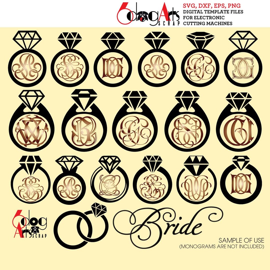 Diamond Ring Monogram Frames Vector Digital Files Svg Dxf Eps Png ...