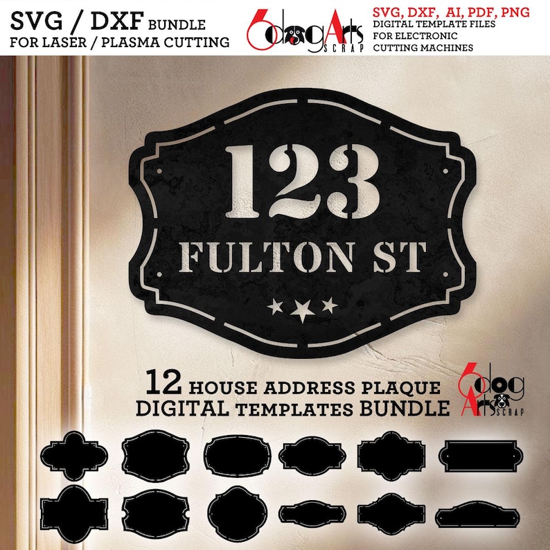 Address Door Sign SVG / DXF Bundle: 12 Digital Templates for Laser ...