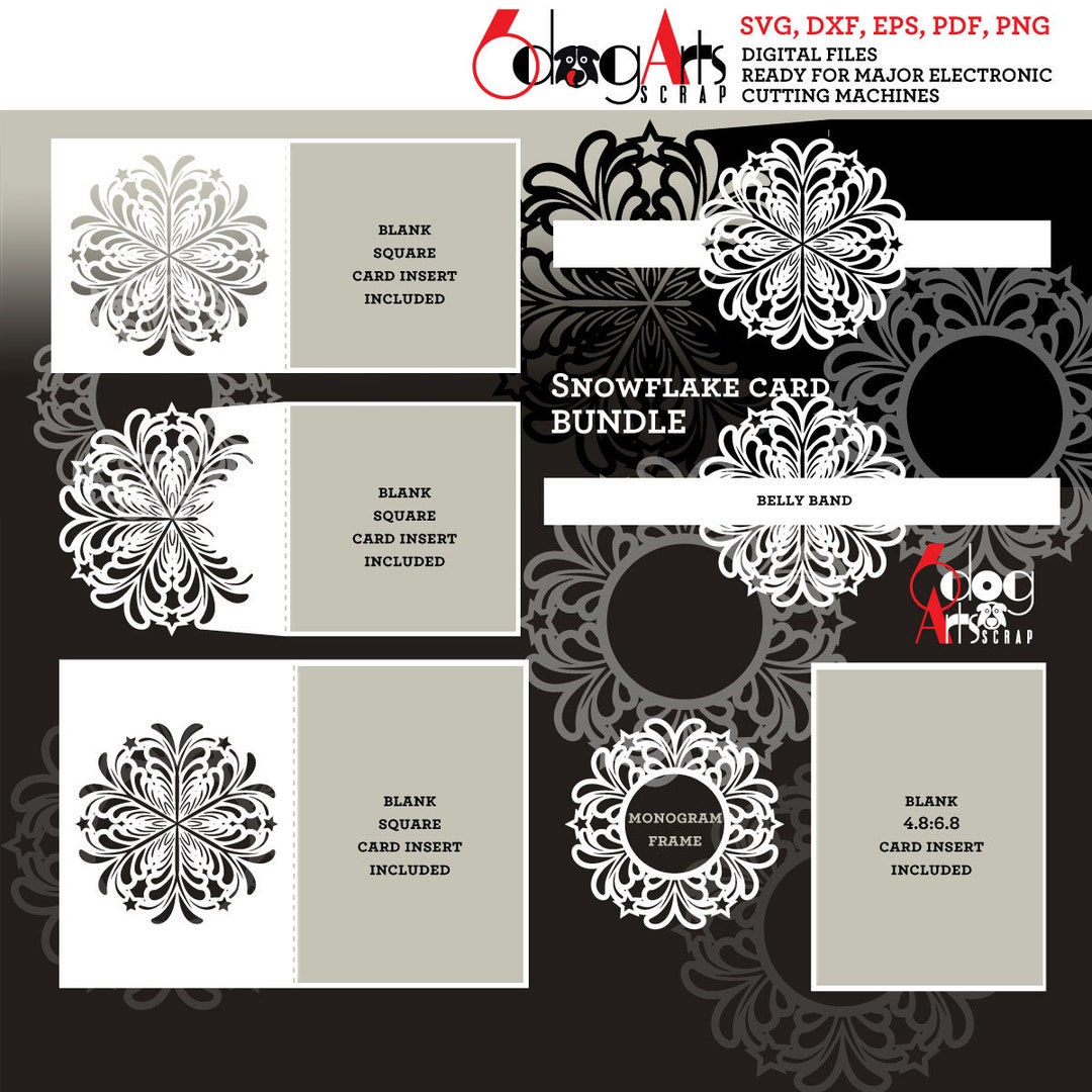 6 Snowflake Christmas Card Templates Digital Cut SVG DXF Wedding ...