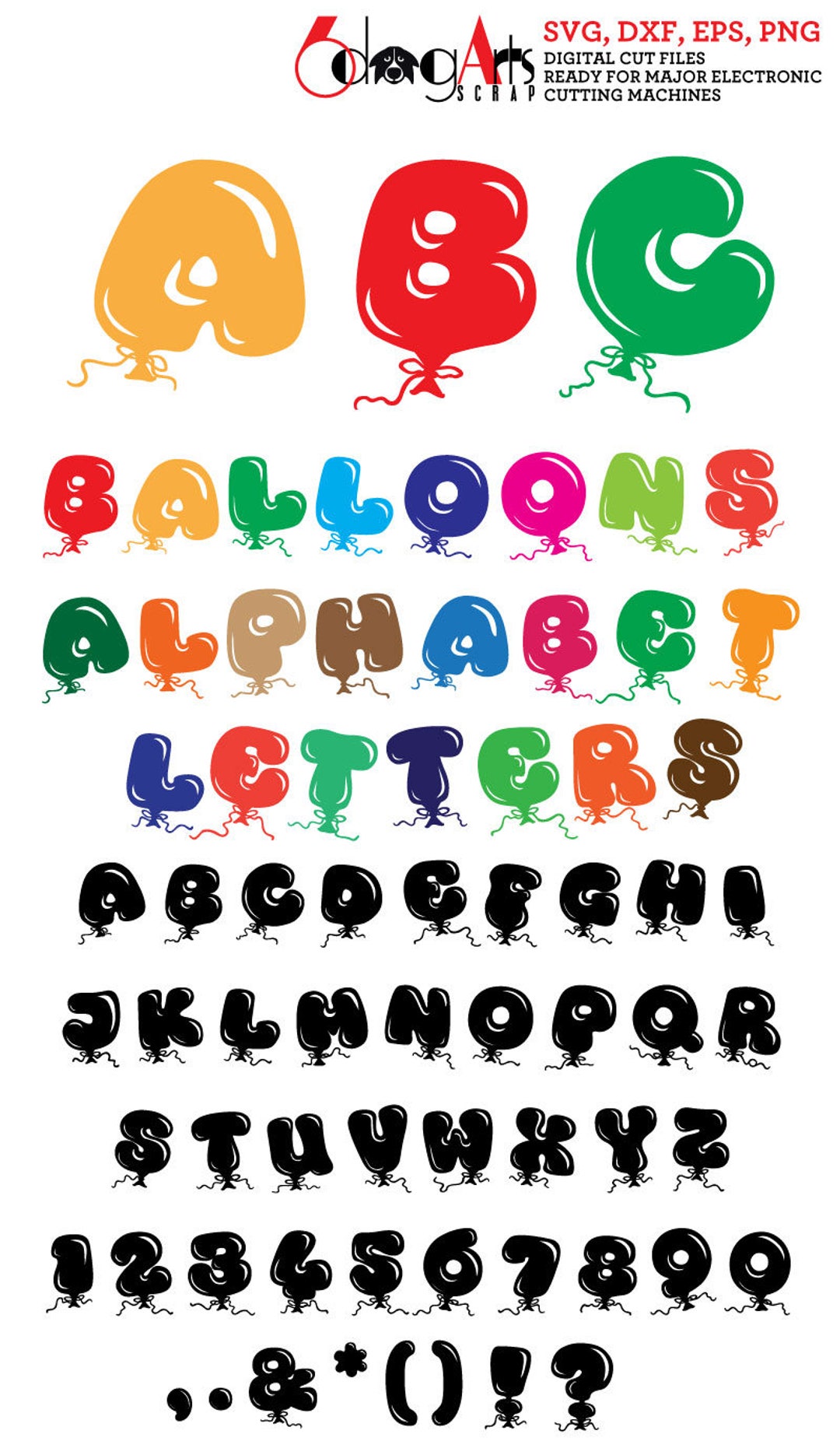 Balloon Alphabet Letters SVG DXF Vector Images Monogram Cuttables Vinyl ...