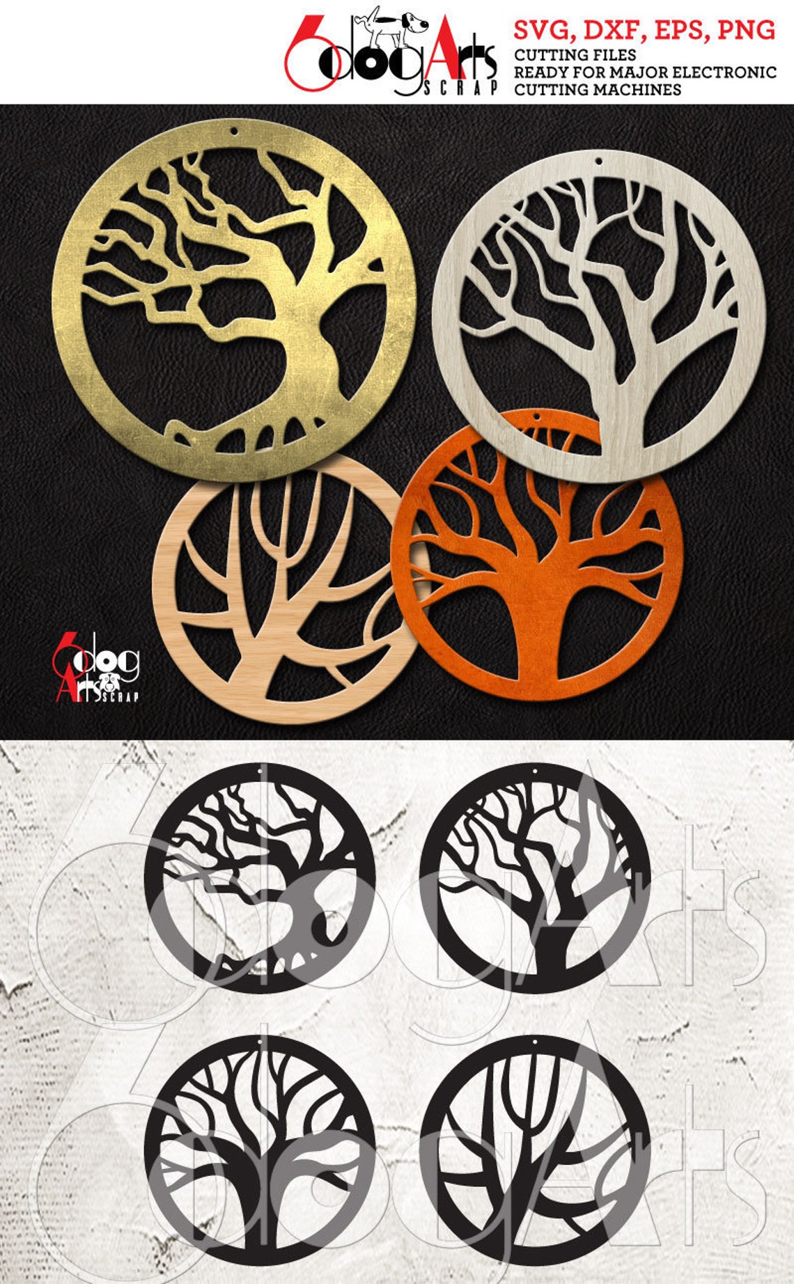 4 Wood / Acrylic Tree of Life Earring / Pendant Templates Vector ...