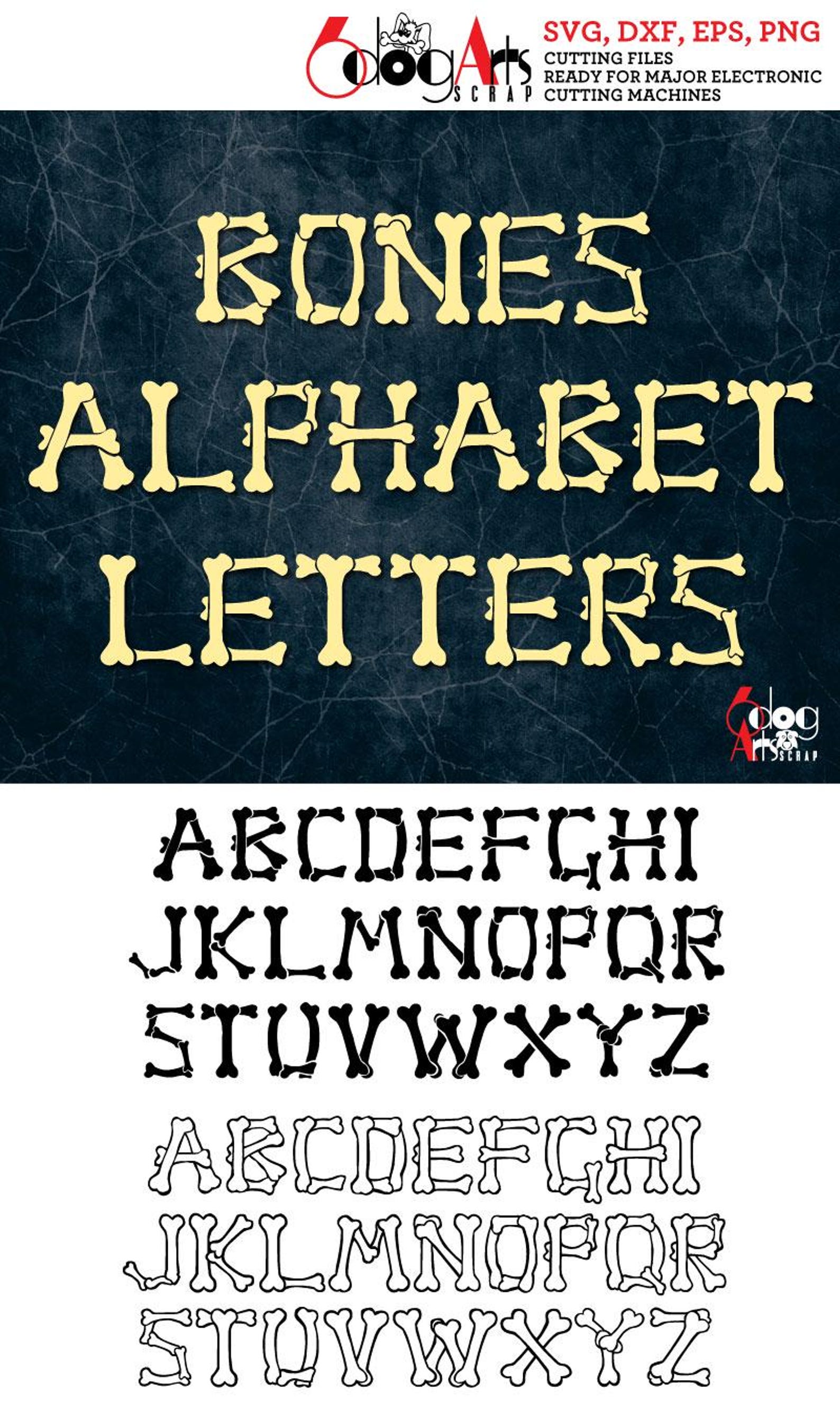 Bones TTF Font & SVG Alphabet Letters Digital Printable Download JB-325 ...