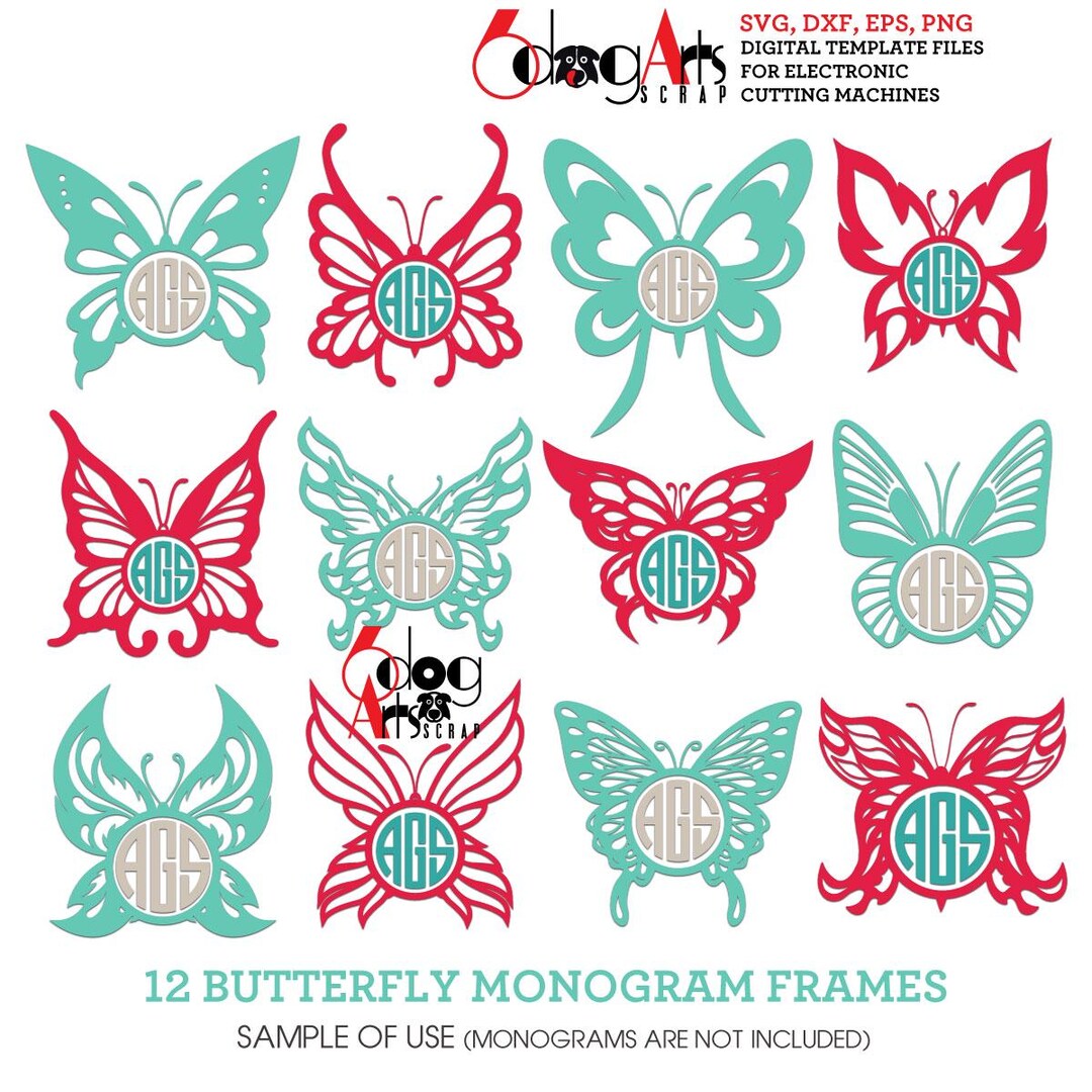 Butterfly Monogram Frames Digital Files Svg Dxf Eps Png Silhouette SCAL ...