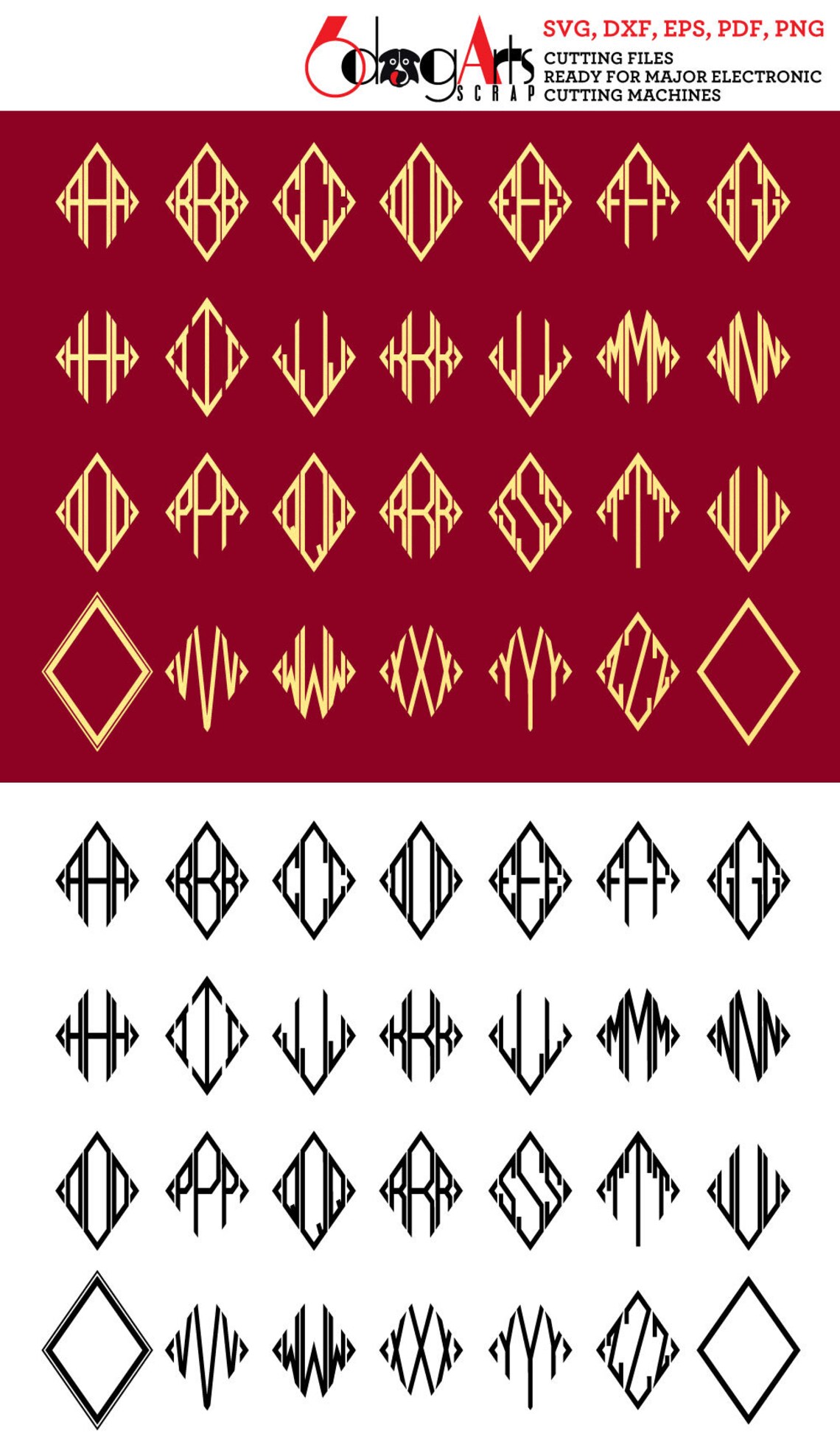 Diamond Monogram Alphabet Letters Design Digital Images Svg Dxf Vector ...