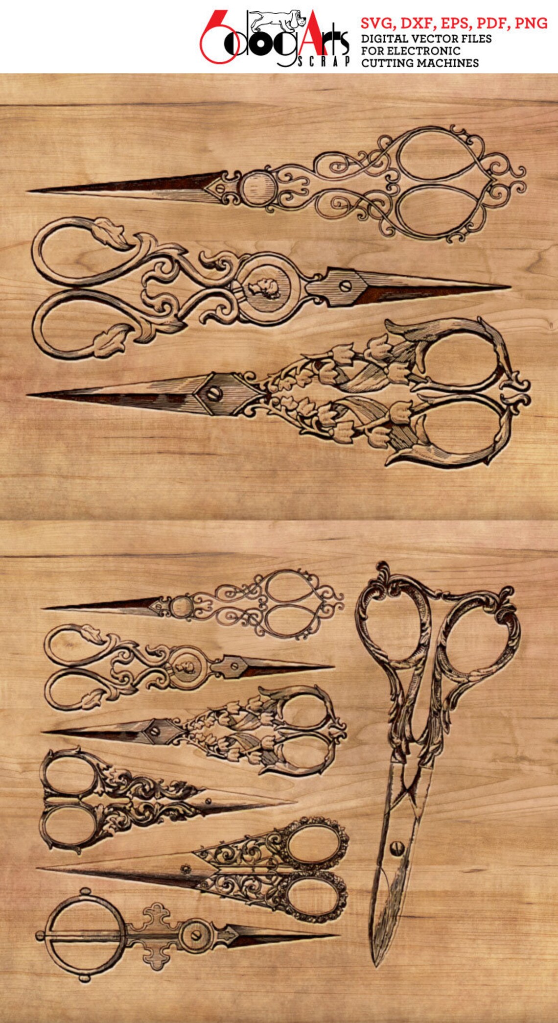 Vintage Scissors Digital Vector Files SVG DXF Glowforge Laser | Etsy