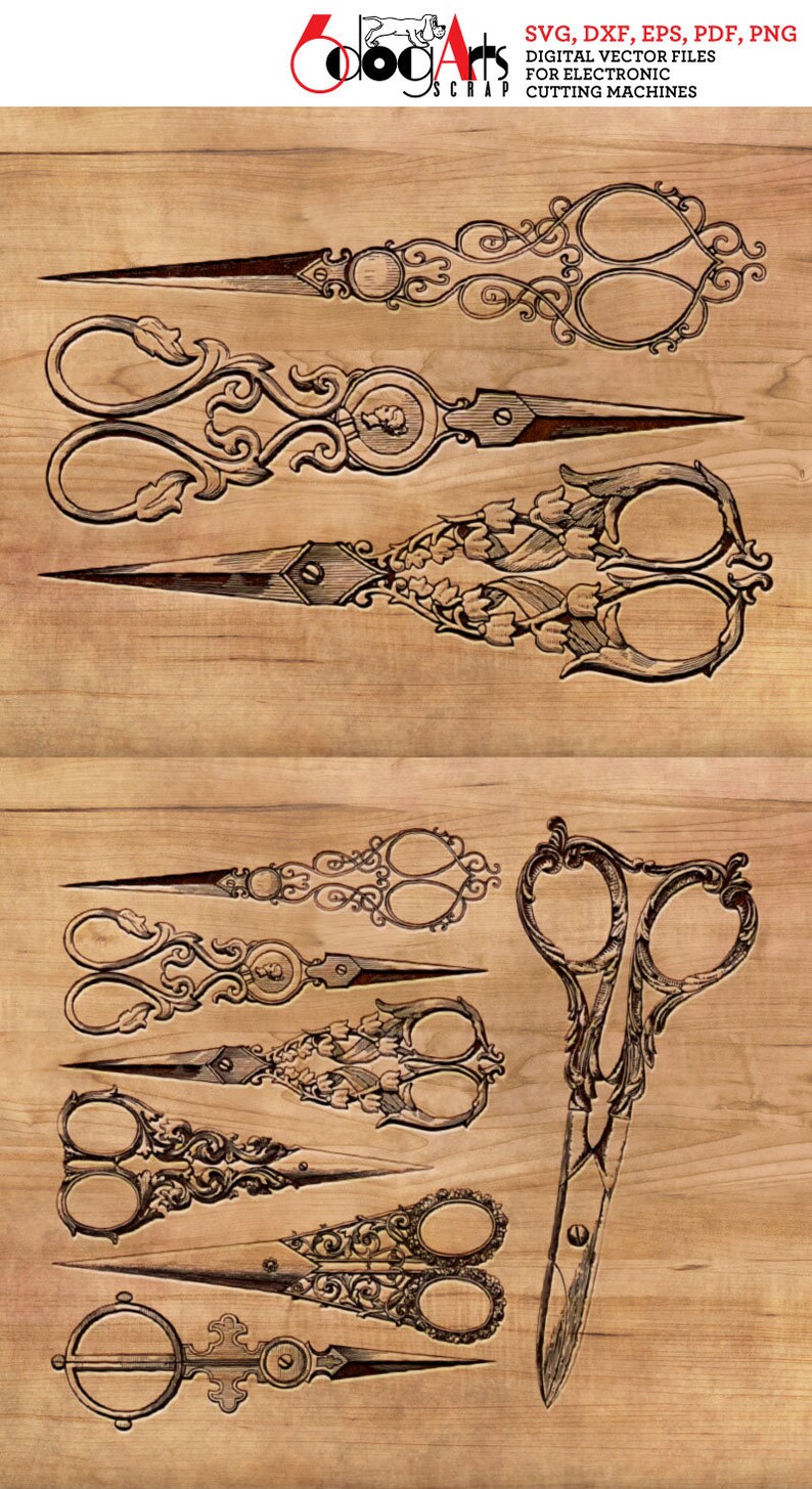 Vintage Scissors Digital Vector Files SVG DXF Glowforge Laser | Etsy