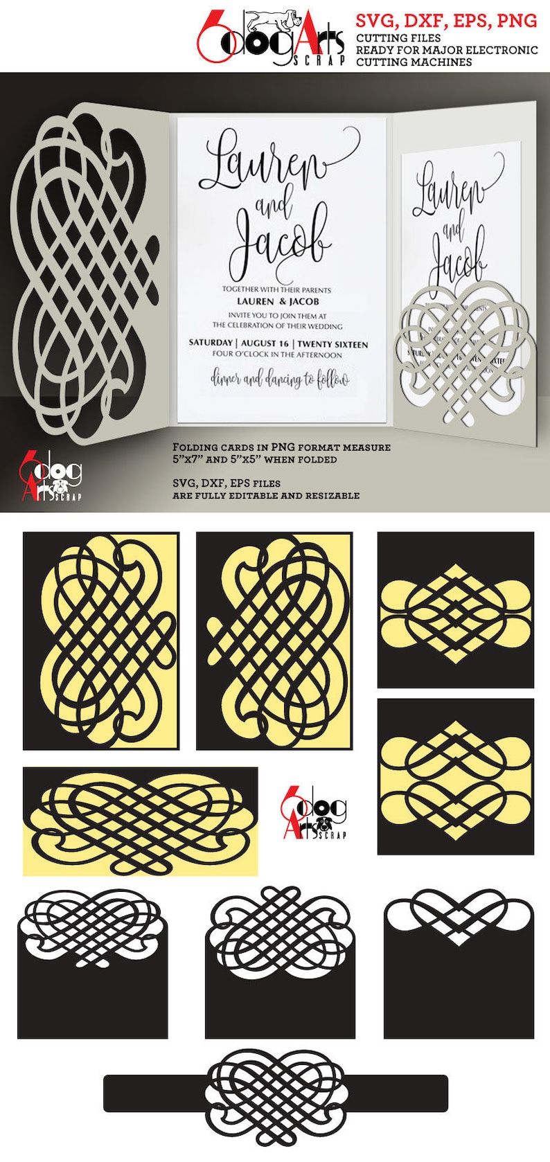 22 Calligraphic Lace Card Templates Digital Cut SVG DXF Files - Etsy UK