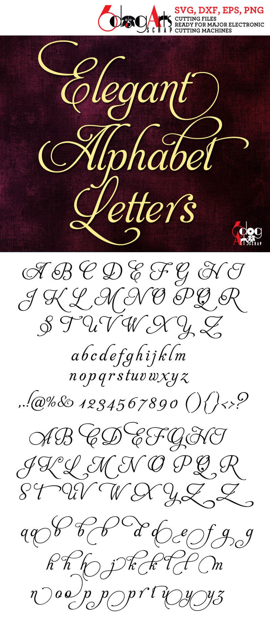 Elegant Script Alphabet SVG DXF Vector Images Monogram Cuttable Letters ...