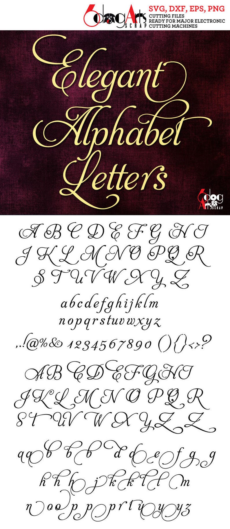 Elegant Script Alphabet SVG DXF Vector Images Monogram Cuttable Letters ...