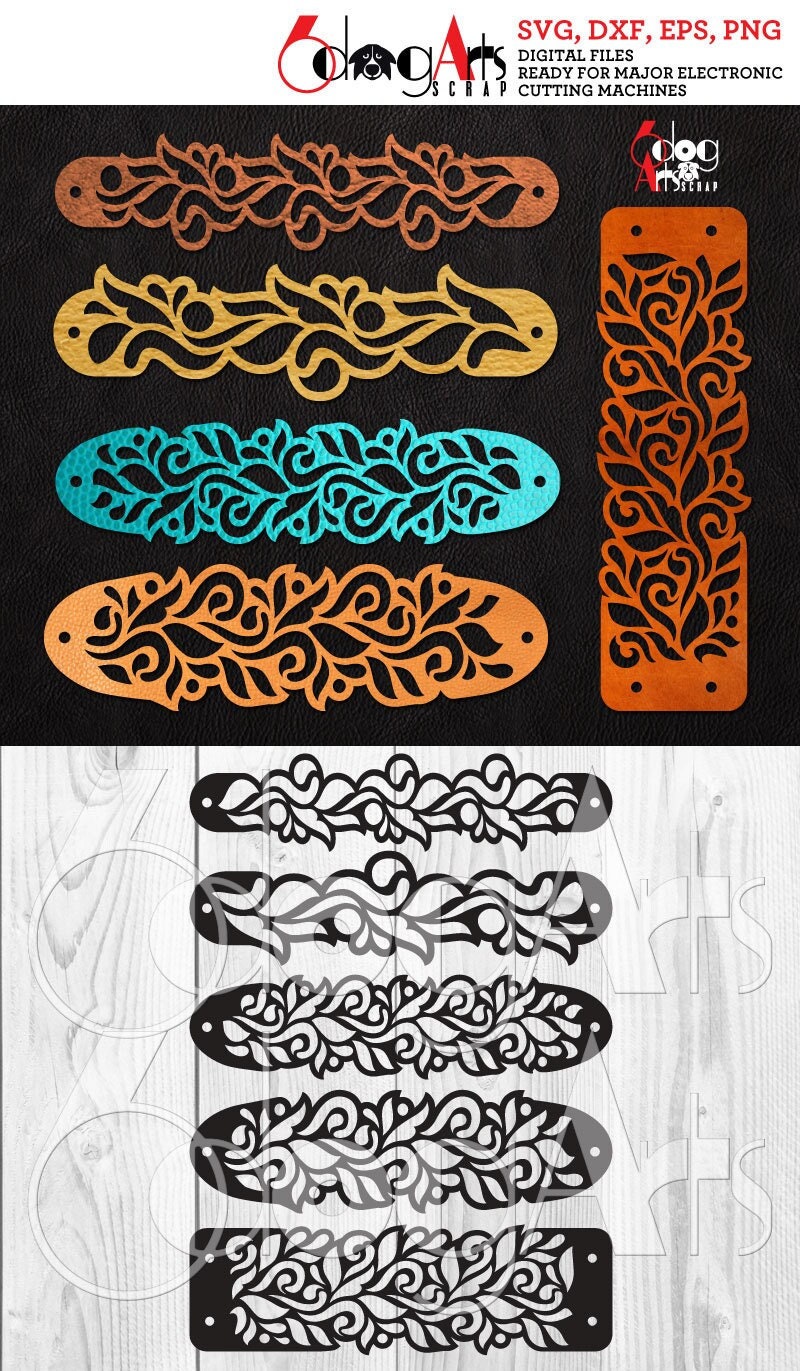 5 Floral Cuff Bracelet Leather Jewelry Templates Vector Digital SVG DXF ...
