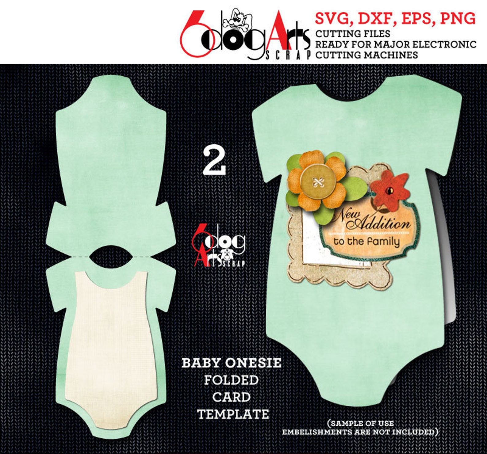 2 Baby Onesie Folded Card Templates Digital Cut SVG DXF Files | Etsy