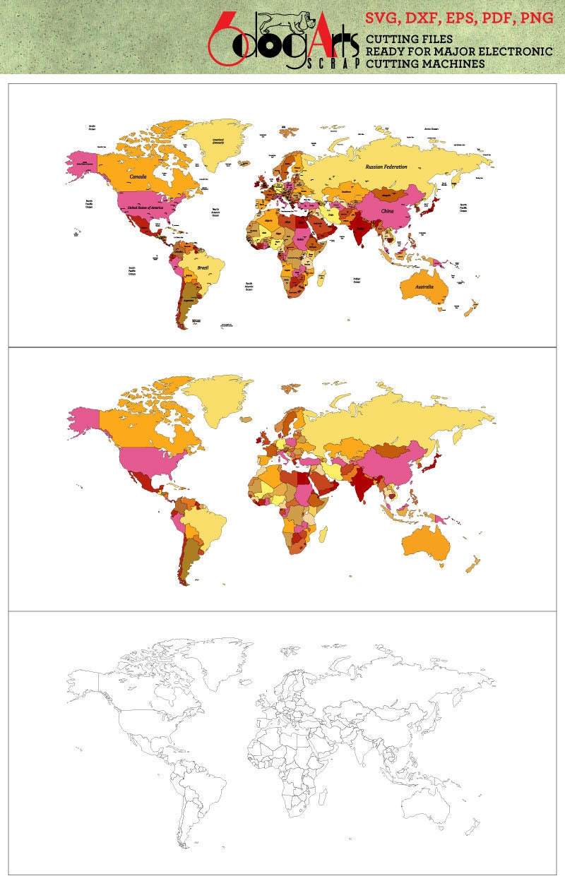 World Map Digital Files SVG DXF Png Eps Pdf Printable Vector - Etsy Canada