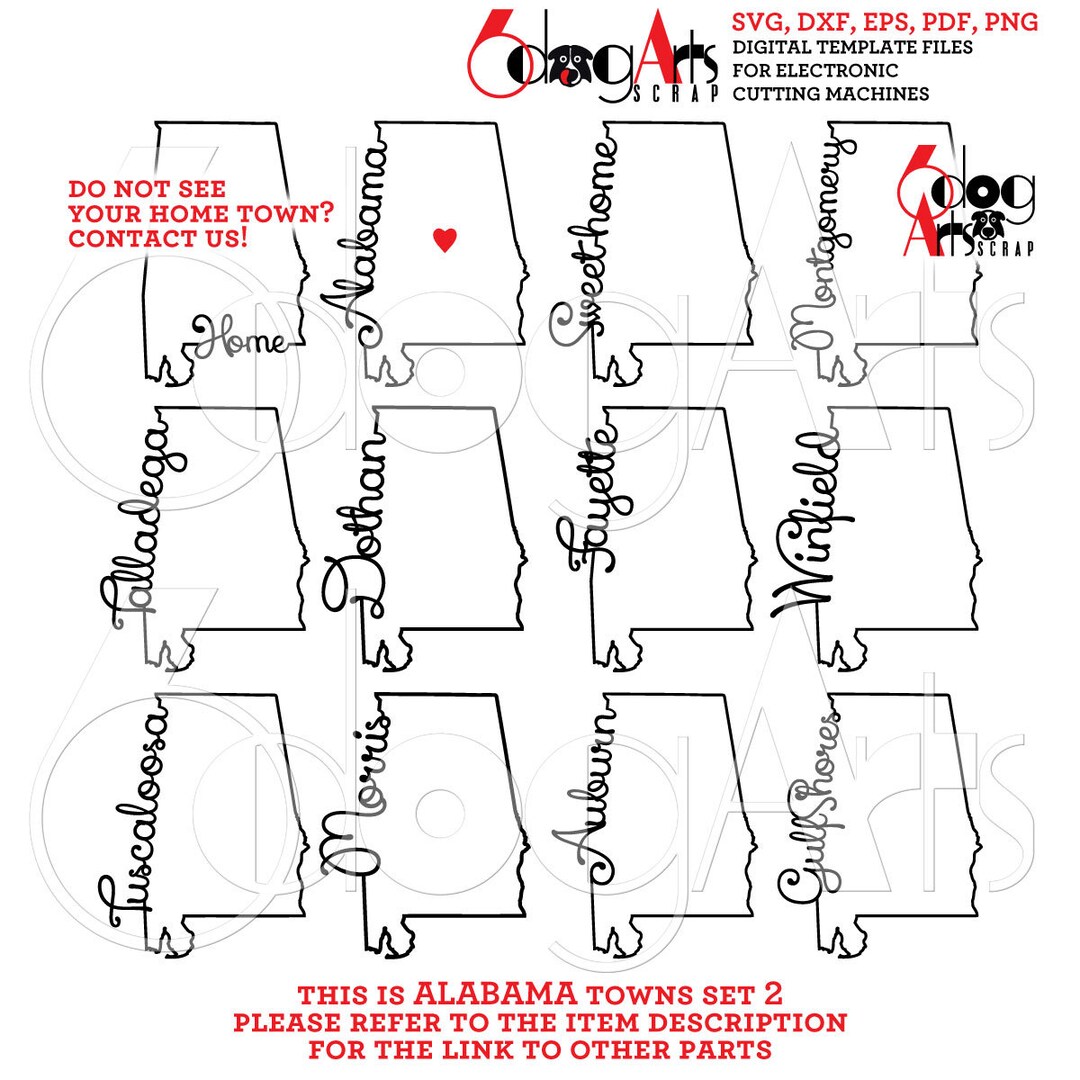 Alabama Outline Typography Part 2 Files - SVG DXF - Silhouette Cricut ...