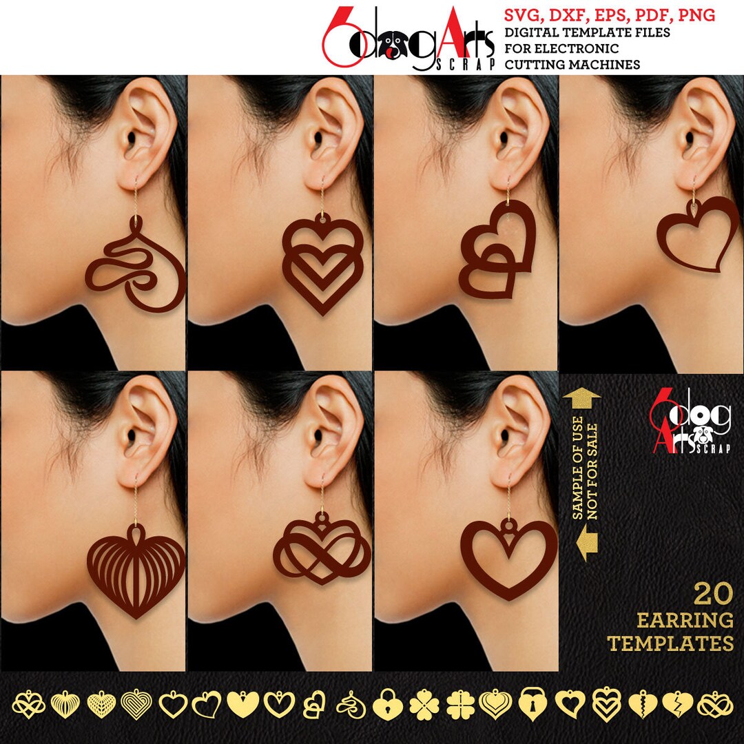 20 Heart Acrylic / Wood / Metal Earring Pendant Templates Vector ...