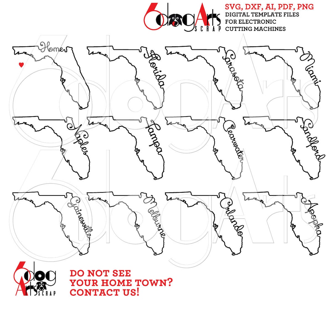 Florida Outline Typography - SVG DXF Digital Files Glowforge Laser Cut ...