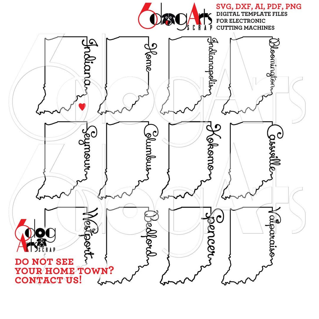 Indiana Outline Typography Files SVG DXF Glowforge Laser Cut Cricut ...