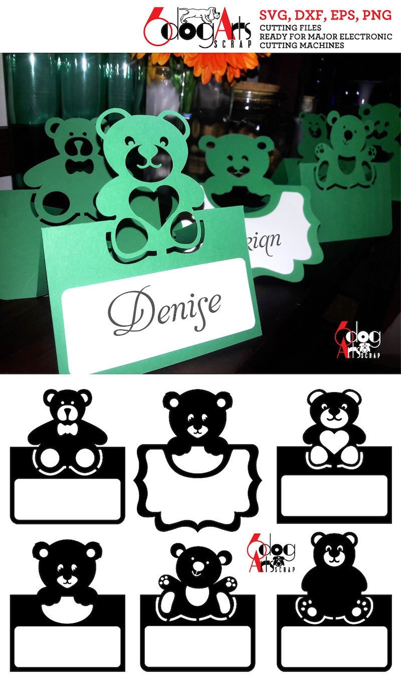 6 Teddy Bear Tent Table Place Card Templates Digital Vector Files SVG ...
