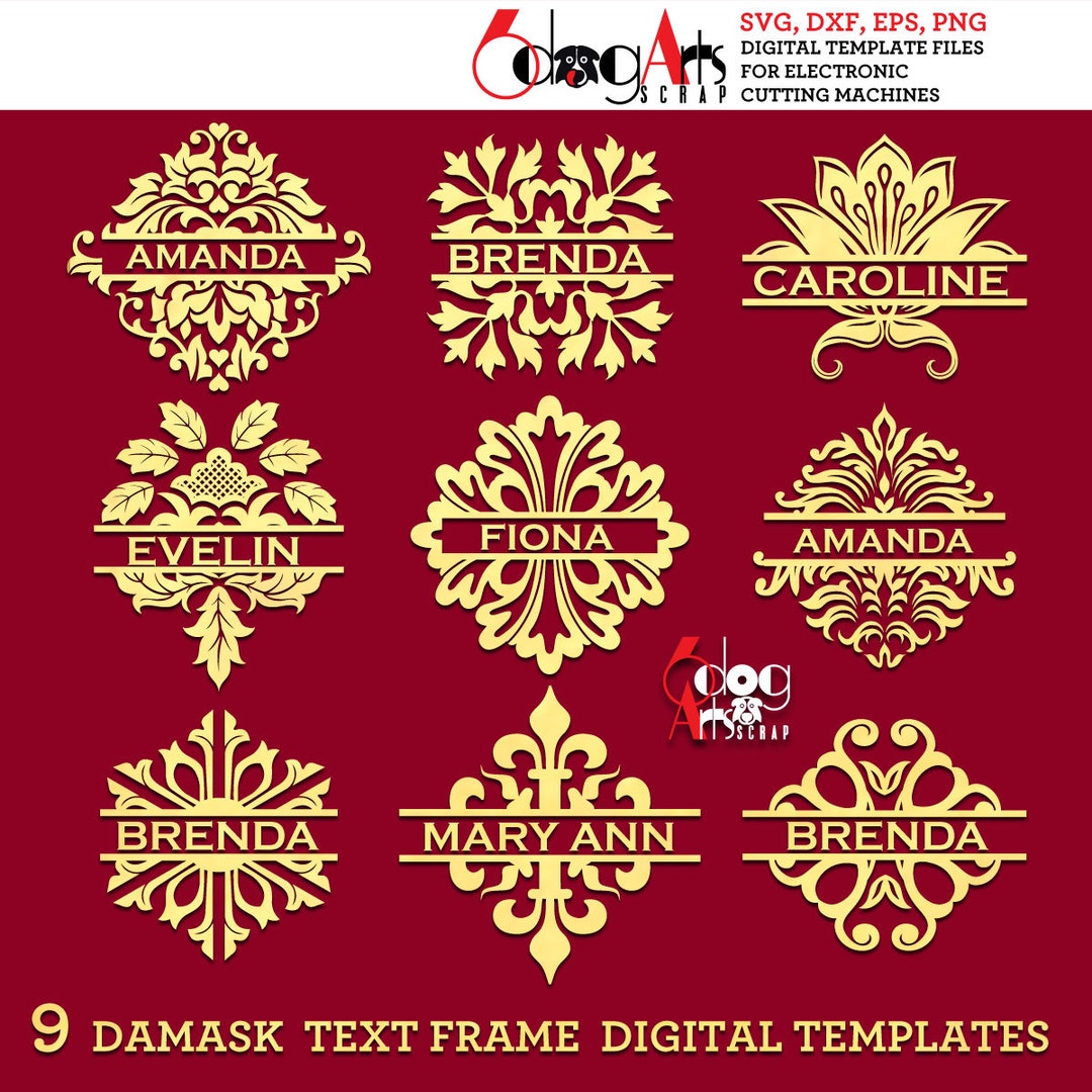 Damask Text Frames Vector Digital Files Svg Dxf Eps Png Silhouette SCAL ...