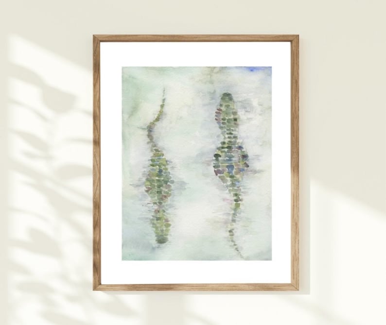 Watercolor Swimming Alligators Fine Art Print Old Florida Marsh Wall