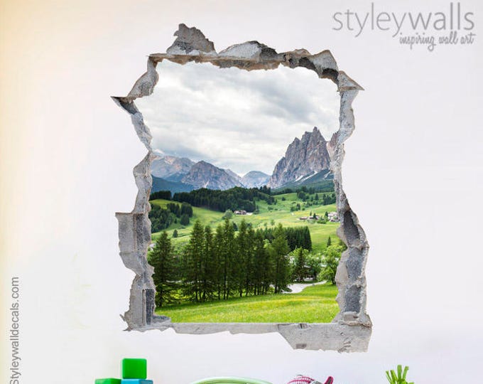 3D Cracked Wall Decal | Realistic Nature View Wall Sticker | Optical ...