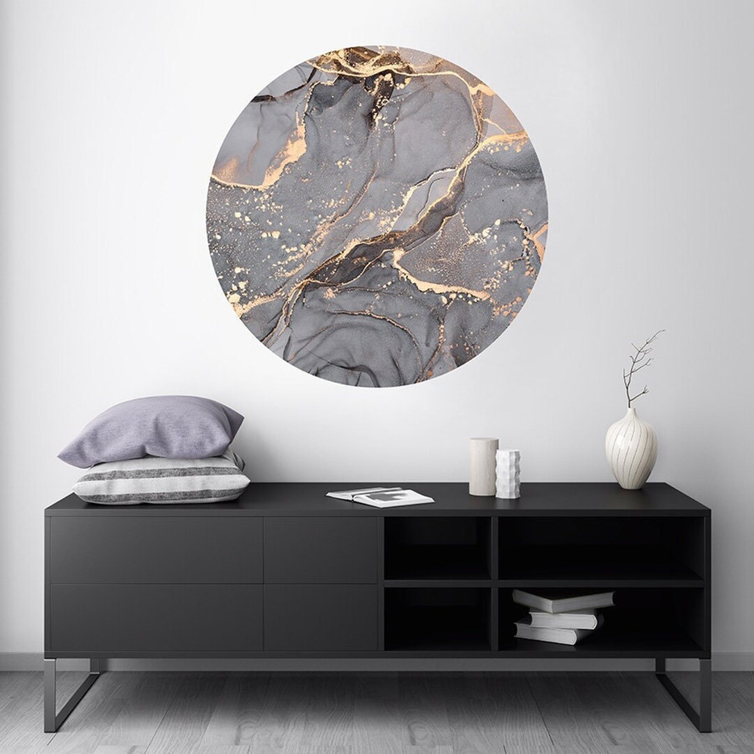 Black Marble Wall Decal, Circle Wall Decal, Circle Wall Sticker ...
