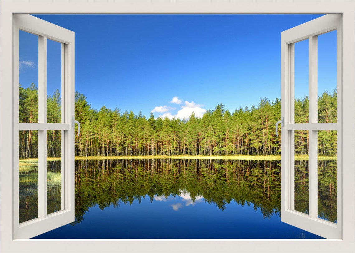 Lake View Wall Decal, Lake Wall Mural, Lake View Wall Sticker, Forest ...