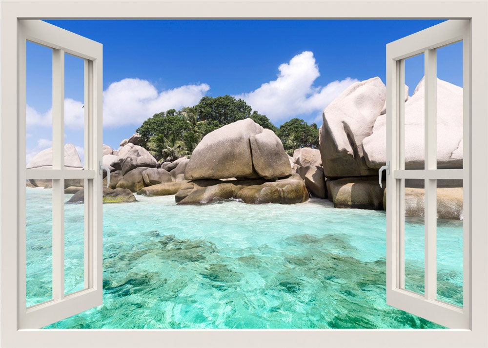 Seychelles Wall Decal, Beach Wall Decal, Tropics 3d Window Wall Decal ...
