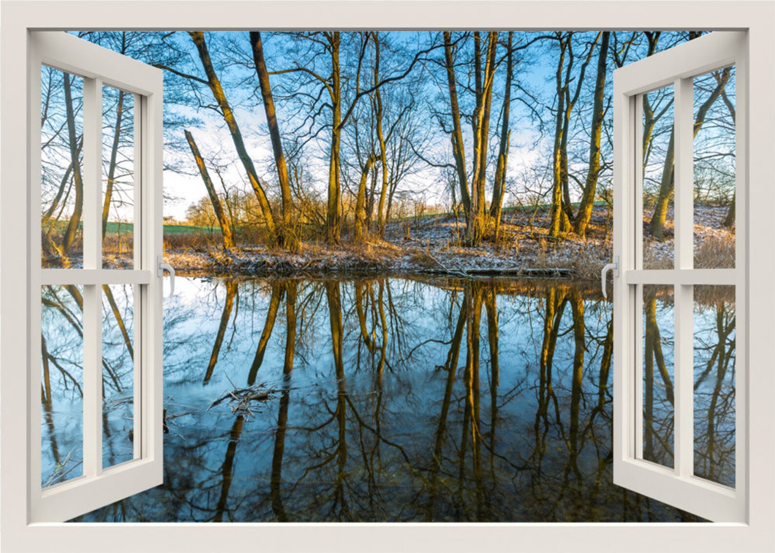 River Scene Wall Decal Mural, 3d Window View Wall Decal, River Wall ...