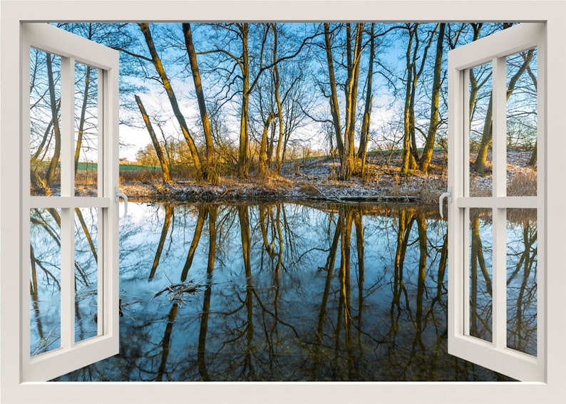 River Scene Wall Decal Mural, 3d Window View Wall Decal, River Wall ...