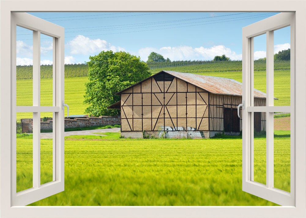 Nature Wall Decal 3d Window Wall Decal Green Fields Wall - Etsy