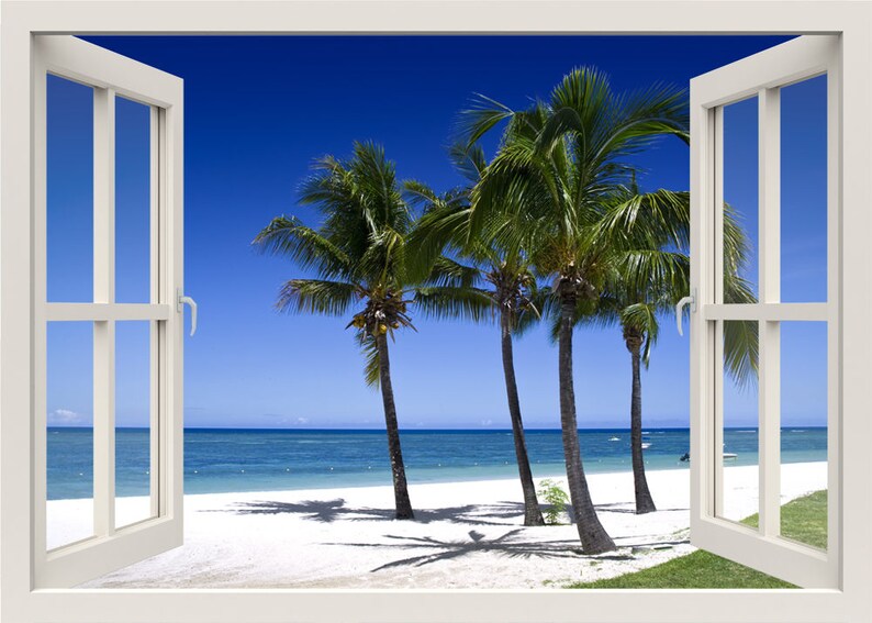Tropical Beach Wall Decal, 3d Window Wall Decal, Sea Nature Wall Decal ...