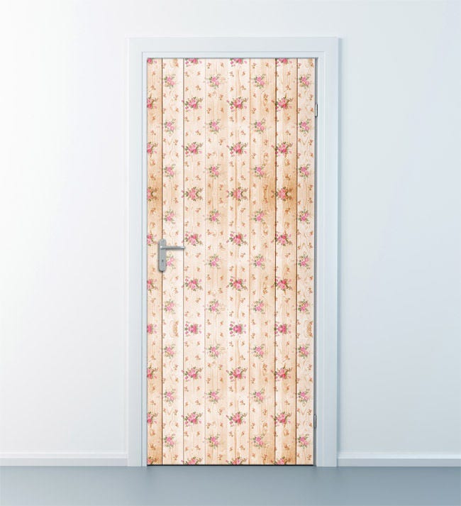 Wood Wall Decal, Flowers Texture Door Wall Sticker, Wooden Boards Door ...