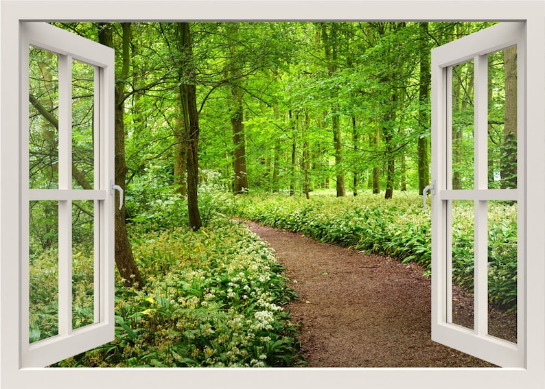 Path to the Forest Wall Decal, Trees 3d Window View Nature Wall Decal ...