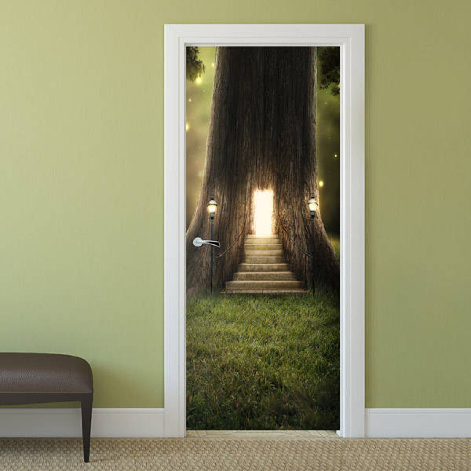 Tree in Forest Wall Decal, Door Sticker, Nature Door Wallpaper, Glowing ...