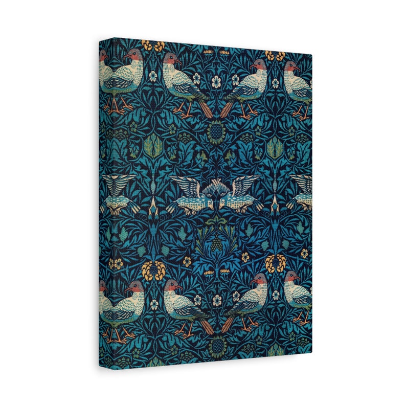 William Morris Birds Blue Pattern Stretched Canvas Wall Art, William ...