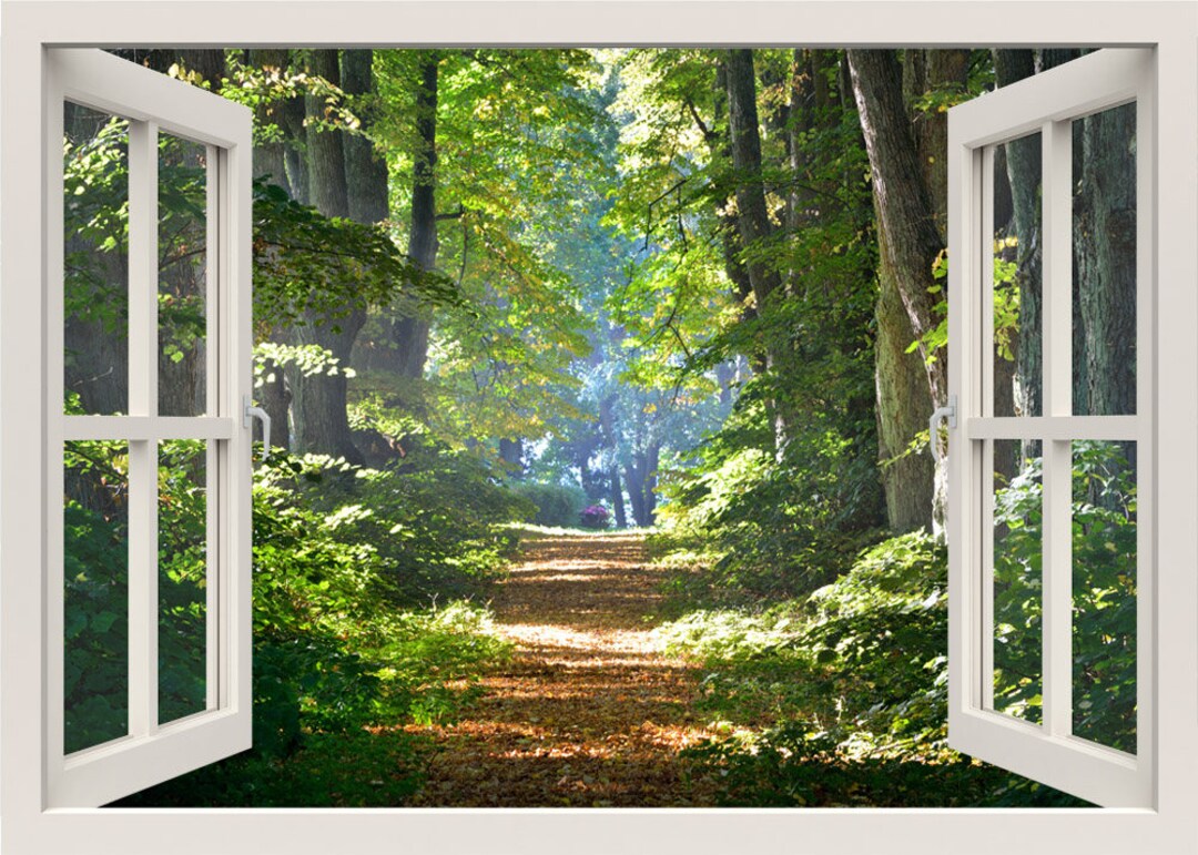 Forest Wall Decal, Walkway Forest 3d Window Wall Decal, Forest Trees ...