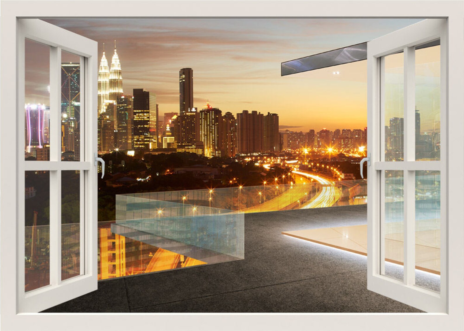 Modern City Wall Decal, Kuala Lumpur Night View Wall Decal, Modern City ...