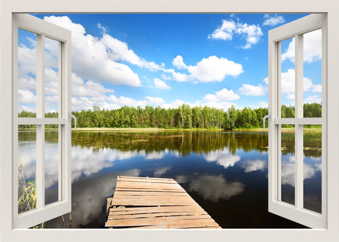 Lake Landscape Wall Decal Forest and Bridge Wall Decal 3d - Etsy